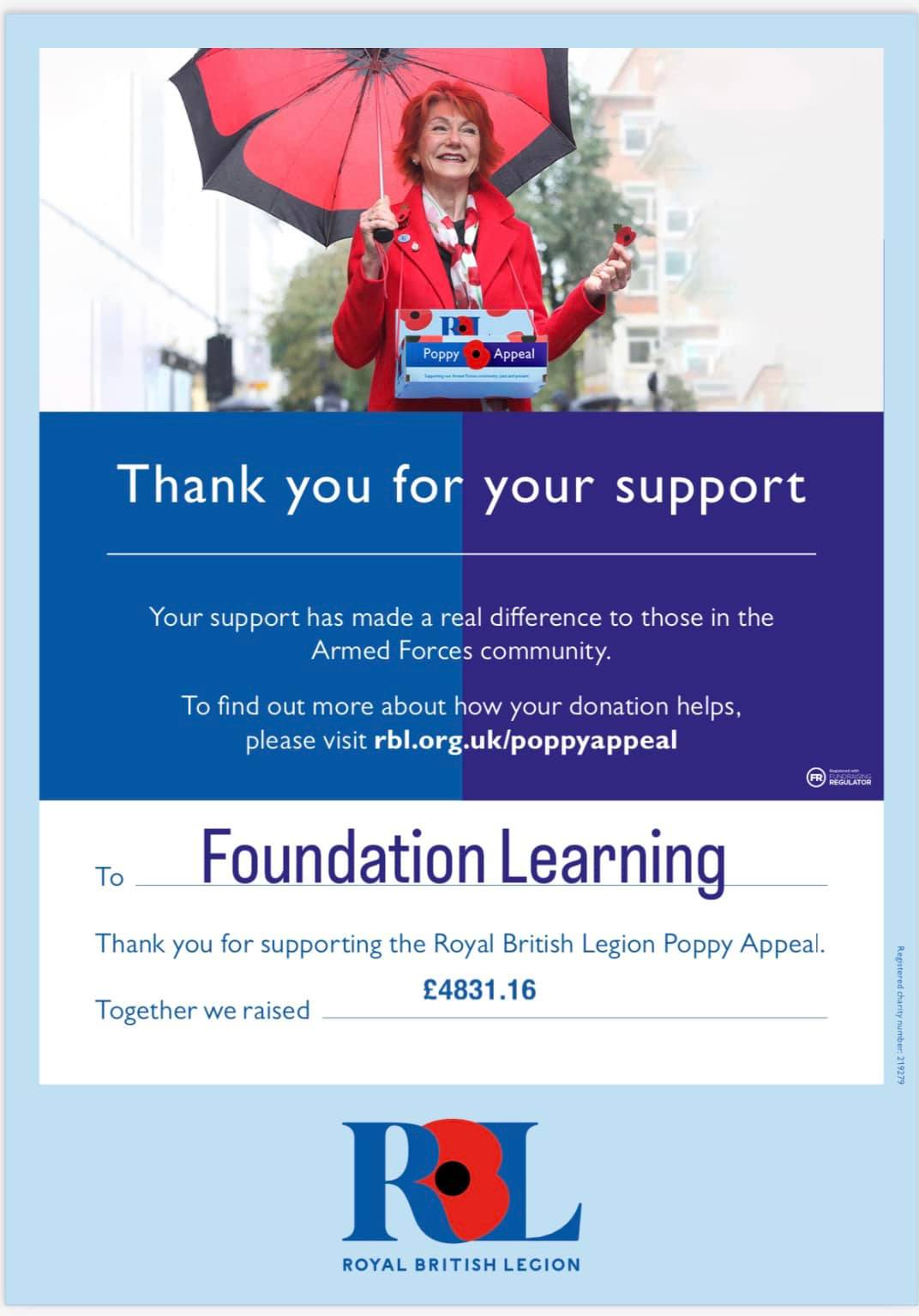 Foundation Learners help to raise almost £5,000 for Poppy Appeal ...